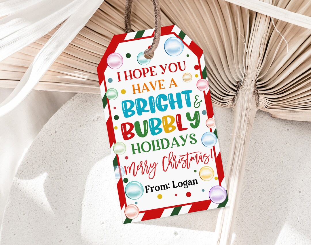Christmas Bubble Tag Bright & Bubbly Holidays Tag Christmas Favor Tag ...