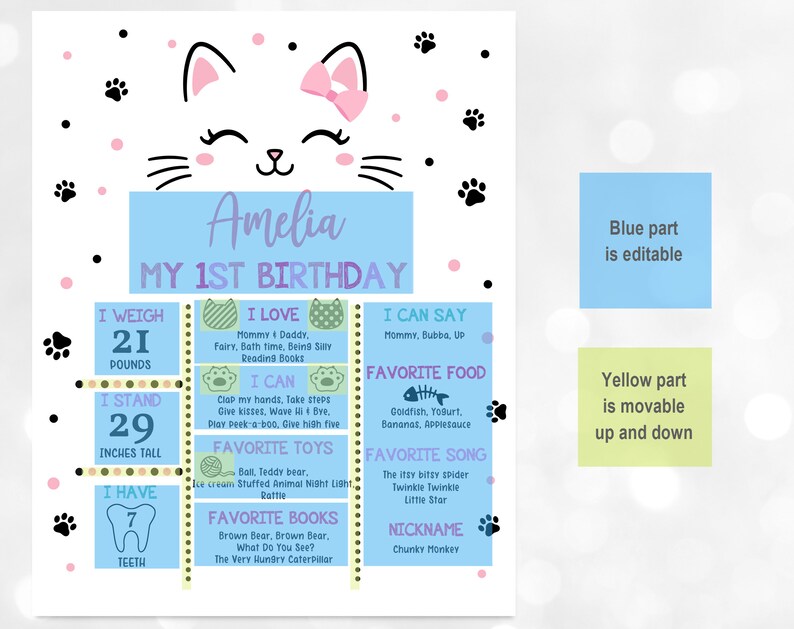 Cat Birthday Milestone Sign Kitty Cat Chalkboard Sign Girl 1st - Etsy
