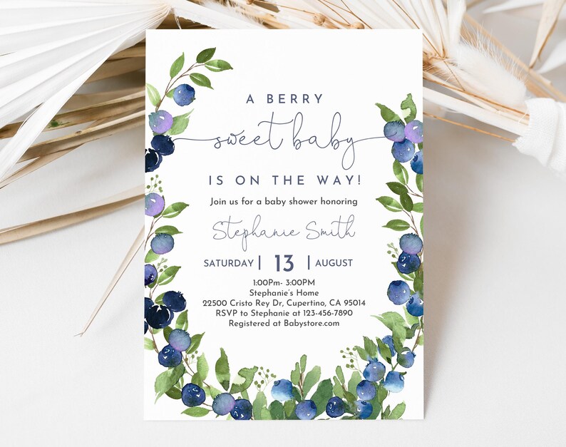 Blueberry Baby Shower Invitation - Berry Sweet Theme, Editable Bab288 ...