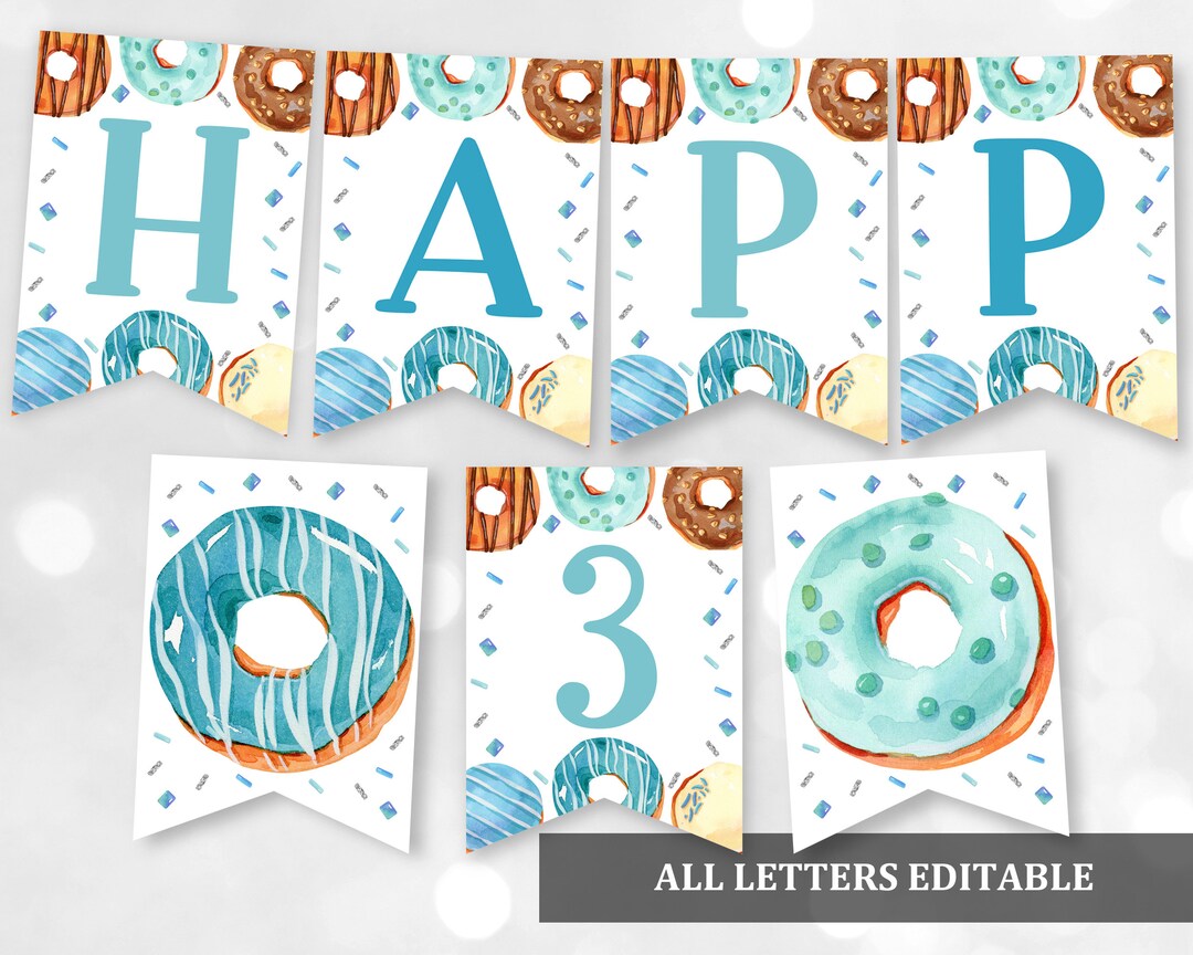 Donut Birthday Banner Boy Donut Party Banner Garland Decorations Blue ...