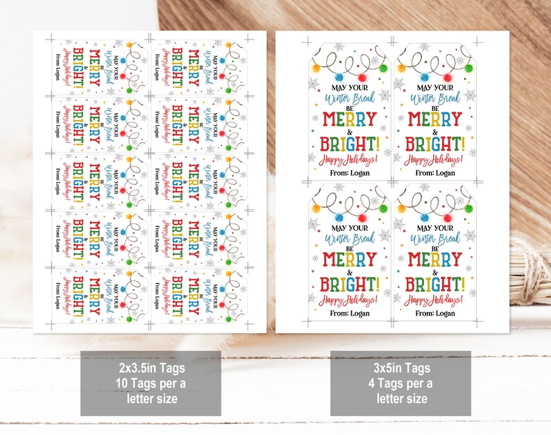 Christmas Gift Tag: Merry and Bright - Editable Holiday Favor Cht32 - Etsy