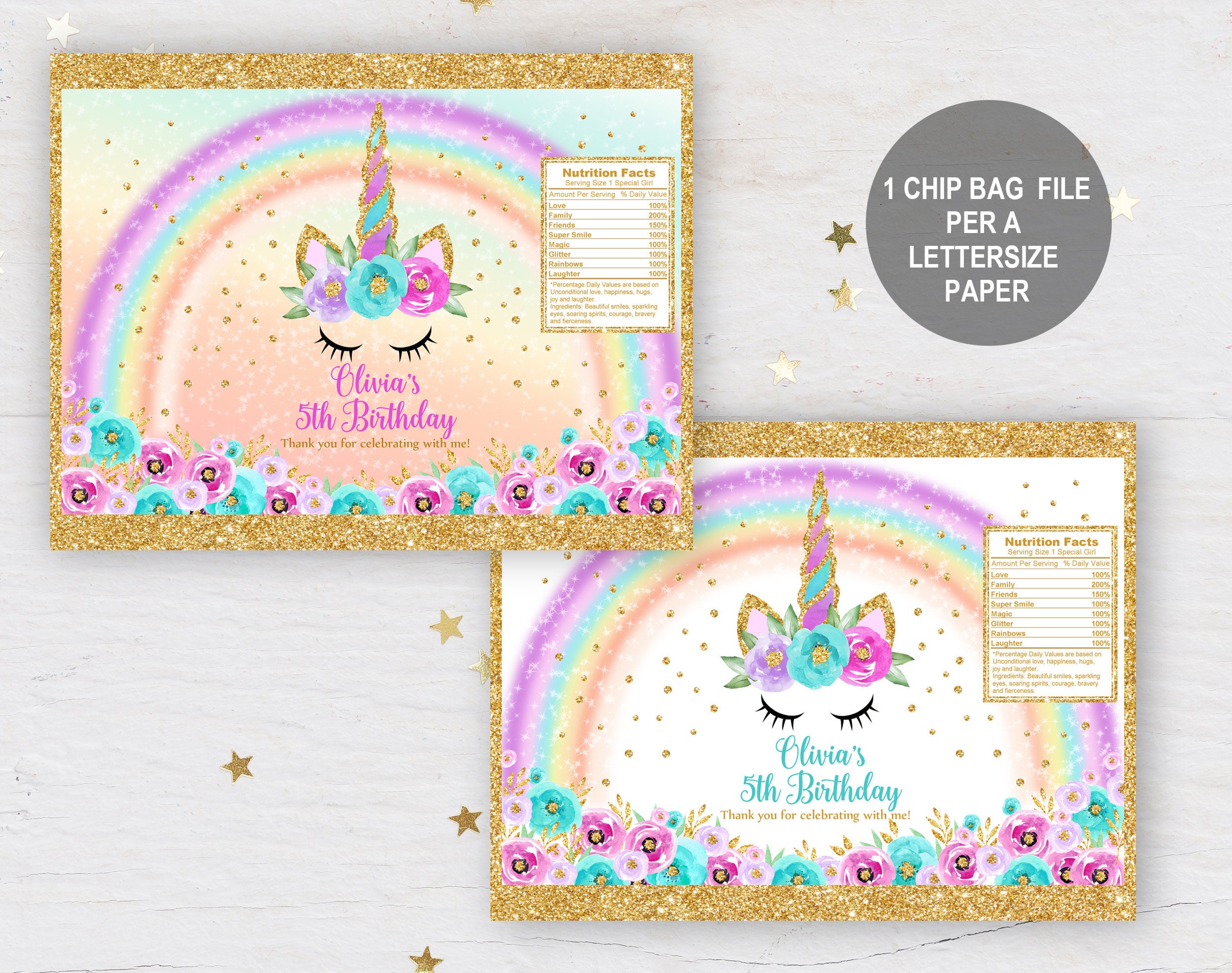 Unicorn Favor Bags: Rainbow Gold Glitter (printable & Editable) - Etsy