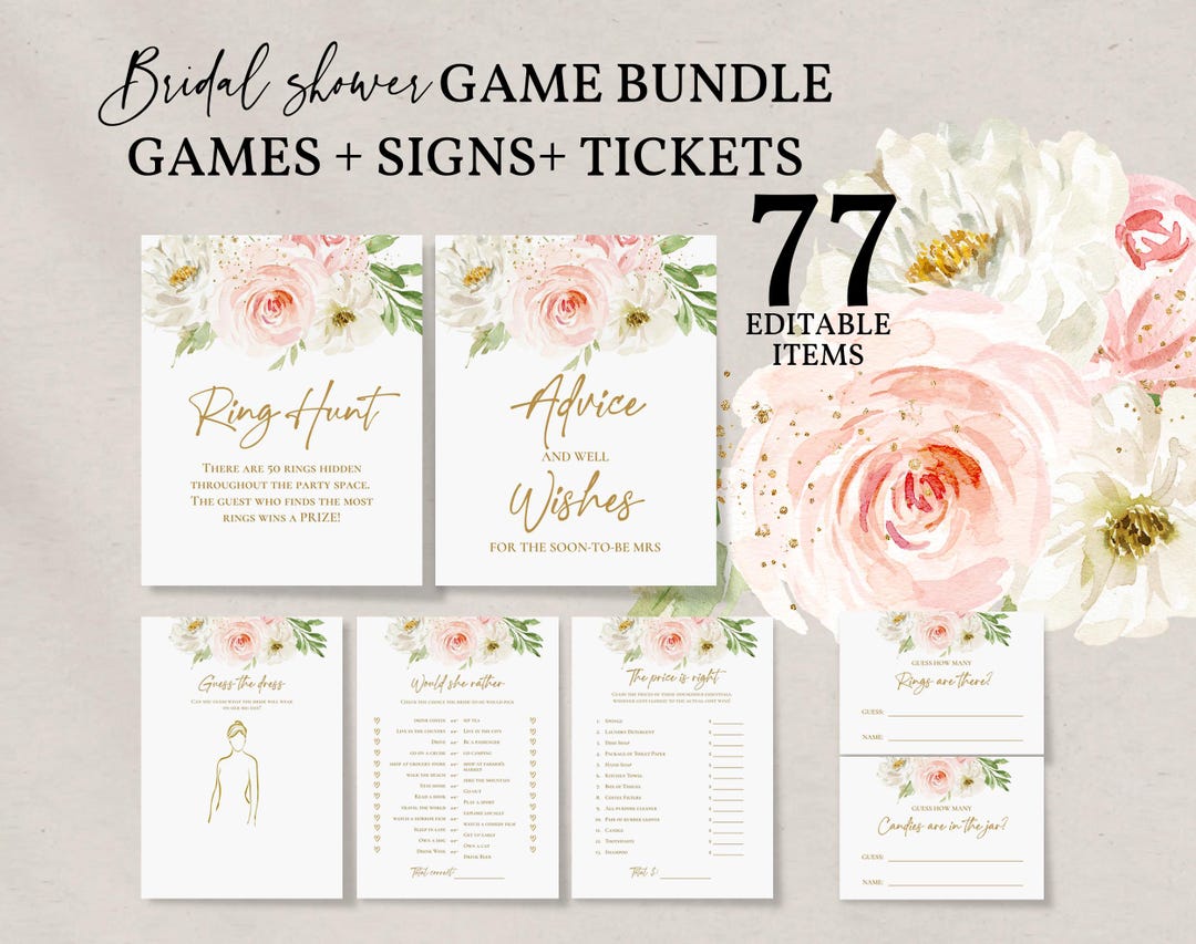 Floral Bridal Shower Games: 52 Pink Printable Cards Bir22 - Etsy