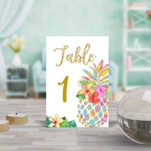 Pineapple Table Number 5x7in, 4x6in Download Tropical Birthday Baby ...