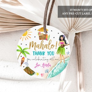 Hawaiian Party Thank You Label Tropical Birthday Gift Tag Sticker ...