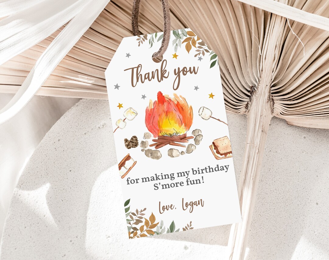Birthday Thank You Tags: S'mores Campfire Theme (printable Editable ...