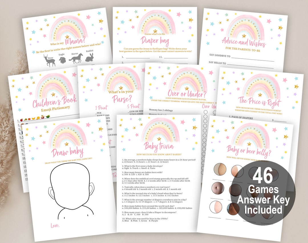 Rainbow Baby Shower Games Bundle Pastel Rainbow Baby Games Set - Etsy