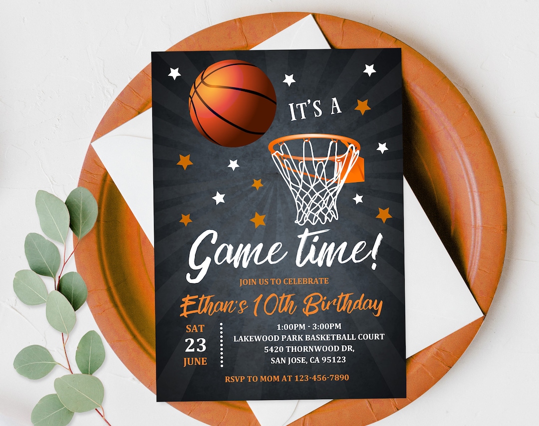 Basketball Birthday Invitation Sports Party Invite Boy Black Boy Game ...
