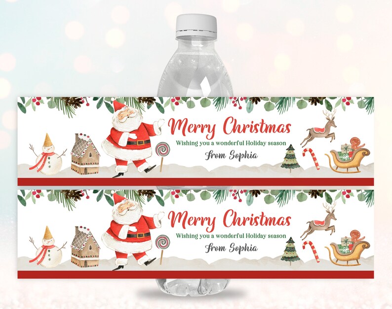 Christmas Water Bottle Labels, Santa Design, Editable (printable Party ...