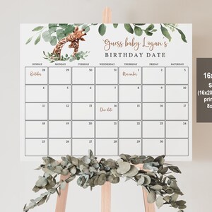 Due Date Calendar: Giraffe Baby Shower Game, Safari Style (editable ...