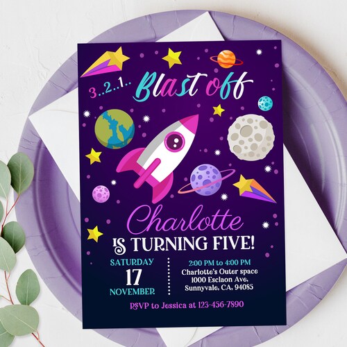 Outer Space Themed Birthday Party Invitation Template - Etsy