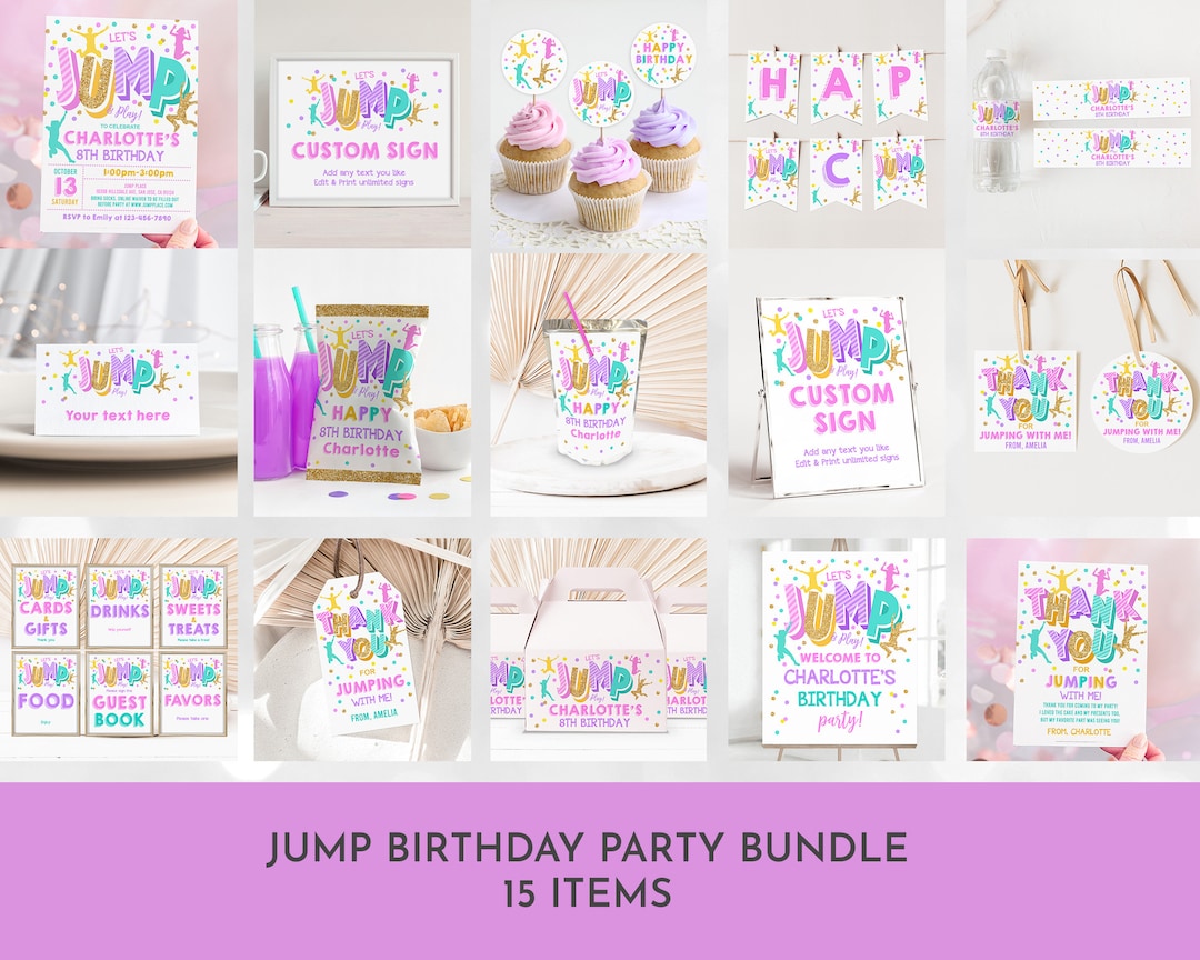 Editable Jump Birthday Party Bundle Trampoline Party Bounce House ...