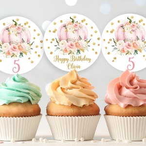 Pumpkin Birthday Cupcake Topper Fall Party Decor Download EDITABLE ...