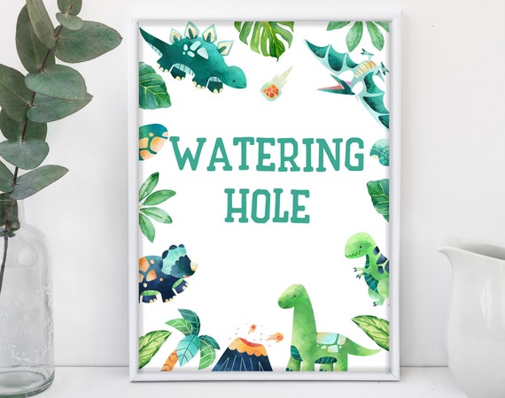 Watering Hole Dinosaur Birthday Sign Drink Table Sign Cute | Etsy