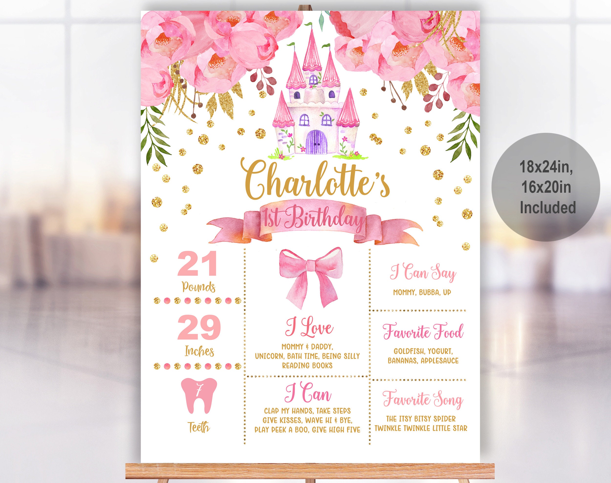 Princess Birthday Milestone Poster EDITABLE Pink and Gold - Etsy