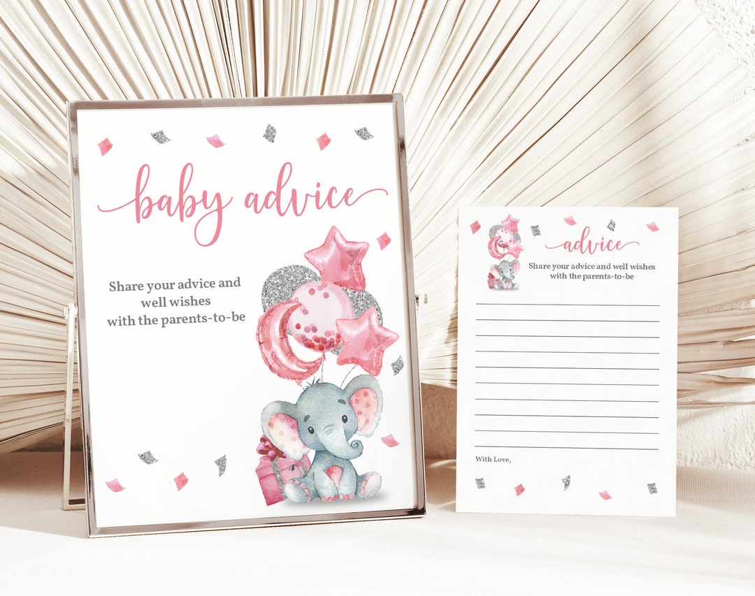 Advice for Parents to Be Pink Elephant Baby Shower Advice Cards and ...