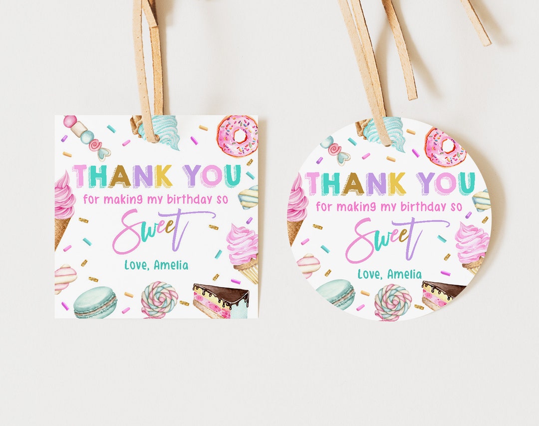 Sweet Party Thank You Labels: Editable Ice Cream Cupcake Donut Stickers ...