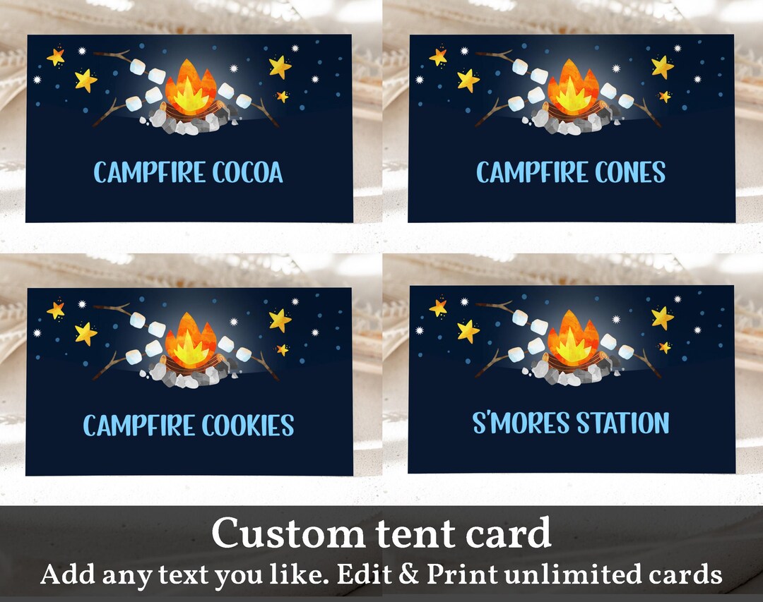 S' More Birthday Food Tent Card Food Labels Place Cards Smores Party ...