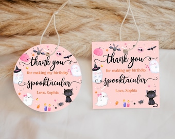 Editable Halloween Birthday Thank You Favor Tags Costume Party Girl ...