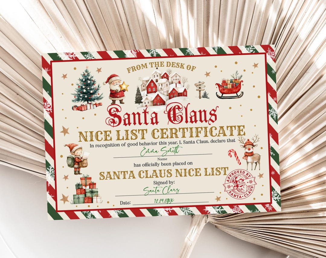 Christmas Nice List Certificate - Printable Santa Letter for Kids Chc4 ...