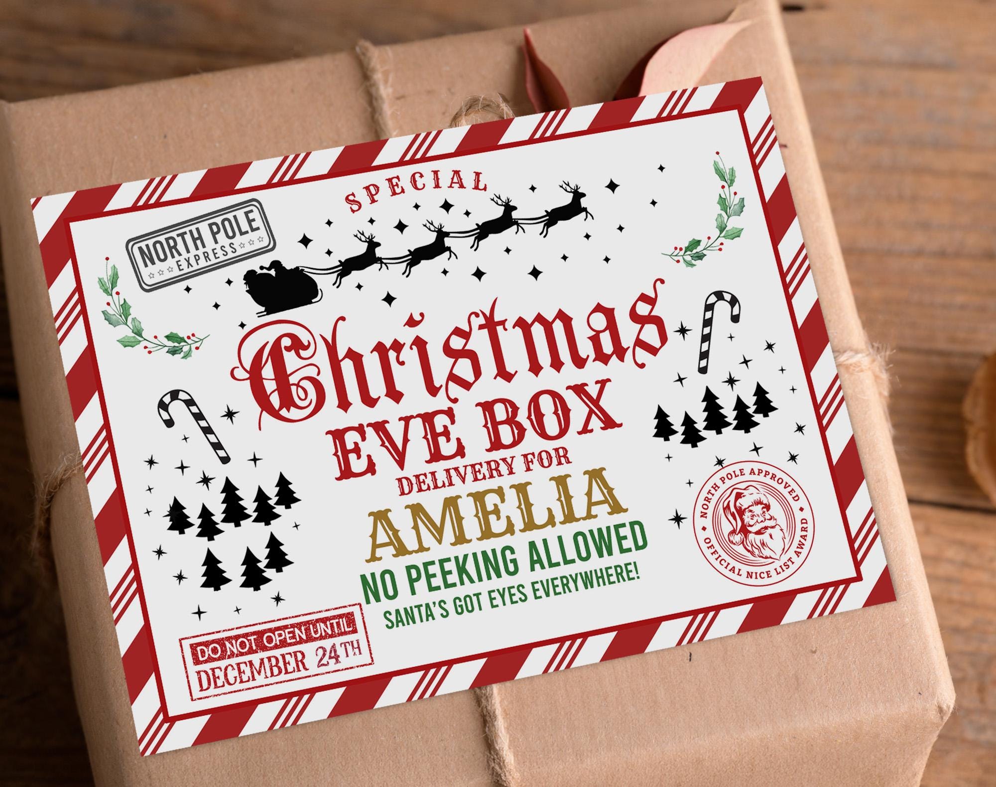 Christmas Eve Box Label, Editable Printable (special Delivery Sign ...