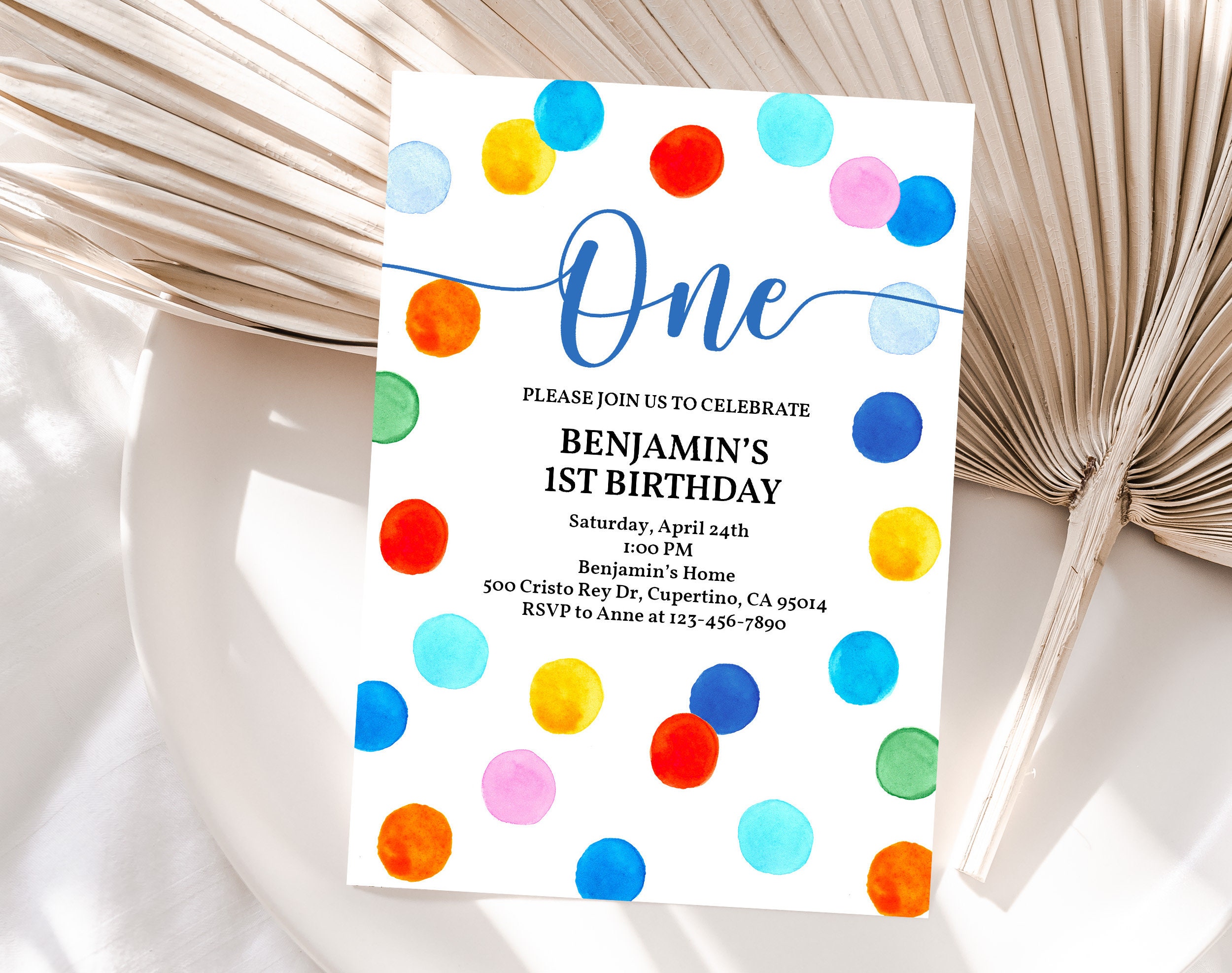 Rainbow Polka Dot Birthday Invitation Watercolor Spots - Etsy Australia