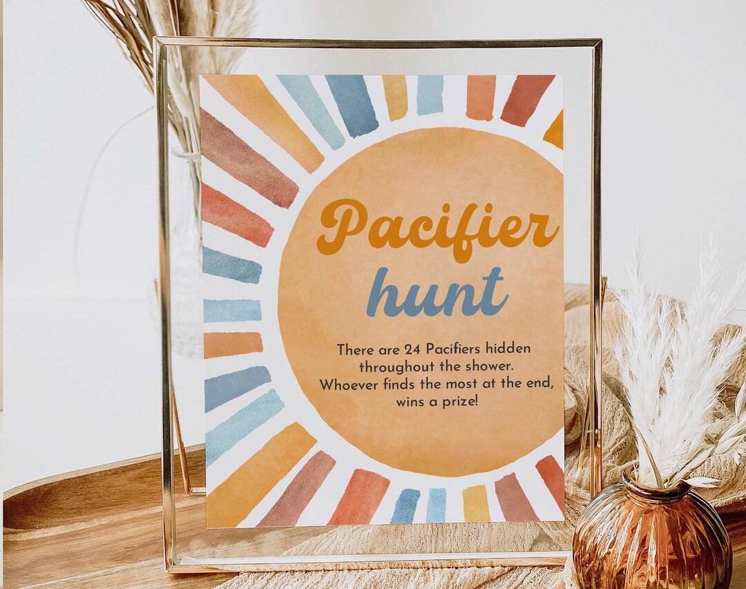 Boho Sunshine Baby Shower Pacifier Hunt Game Sign Here Come the Son ...