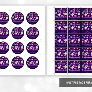 Outer Space Baby Shower Favor Sticker Astronaut Label Tag Round Square ...