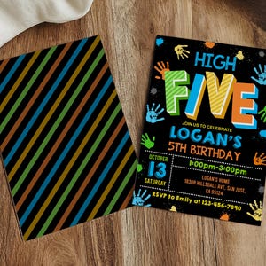 5th Birthday Invitation: High Five Theme - Editable Canva Bir539 - Etsy