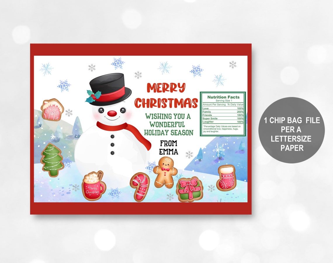 Snowman Christmas Chip Bag Happy Holidays Party Favor Bag - Etsy