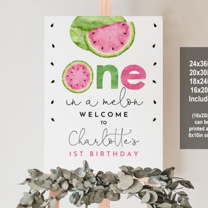 Editable Watermelon Birthday Party Welcome Sign One in a Melon Pink ...