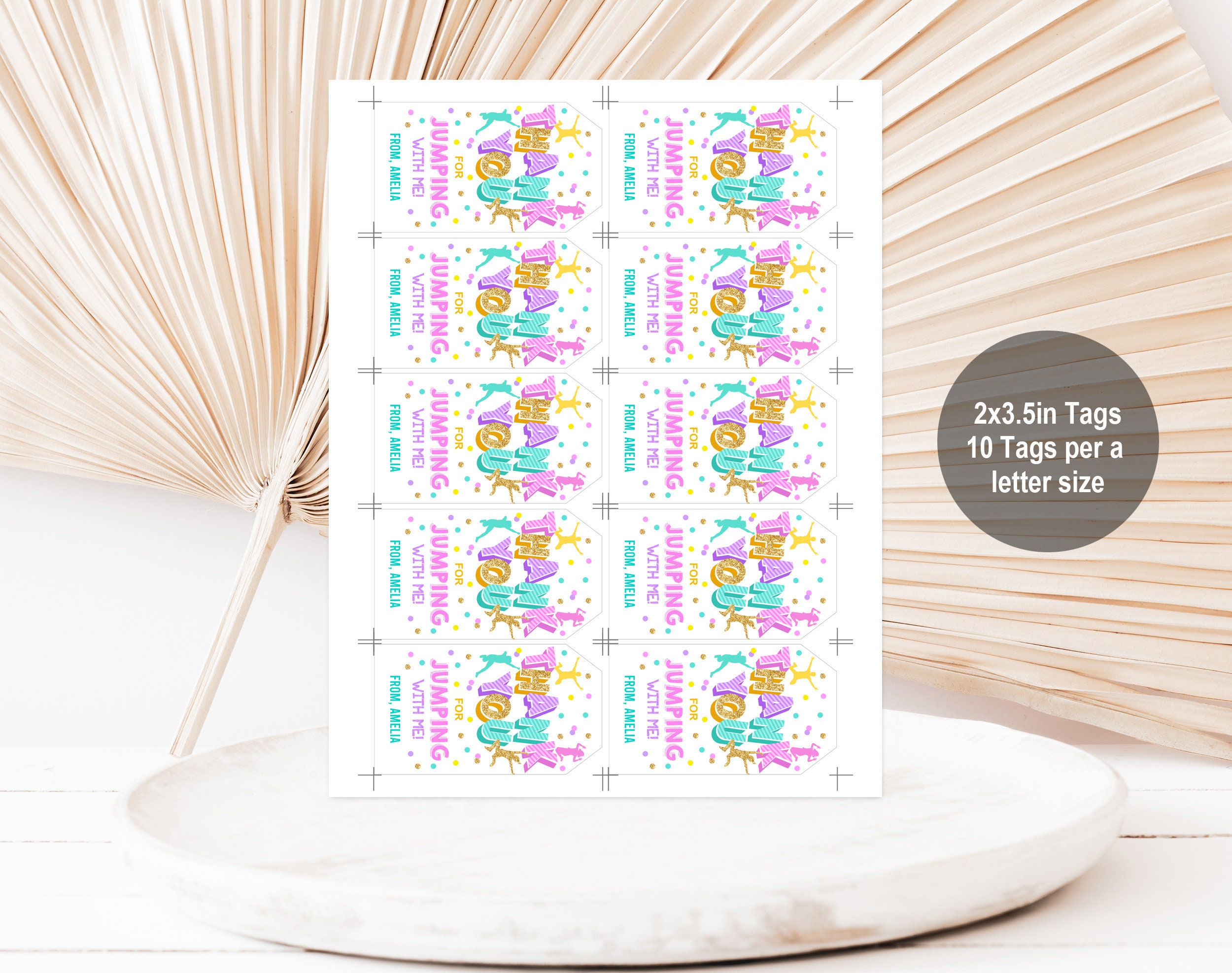 Jump Birthday Favor Tags - Editable Trampoline Thank You Cards Bir66 - Etsy