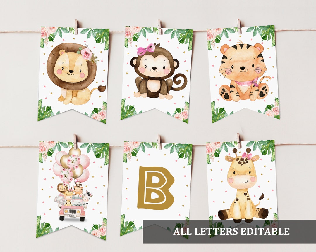 Safari Banner Baby Shower Banner Jungle Animals Tropical Birthday Party ...