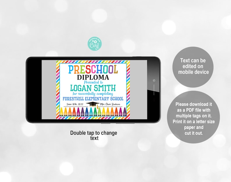 Preschool Graduation Diploma - Editable Rainbow Crayon Printable - Etsy