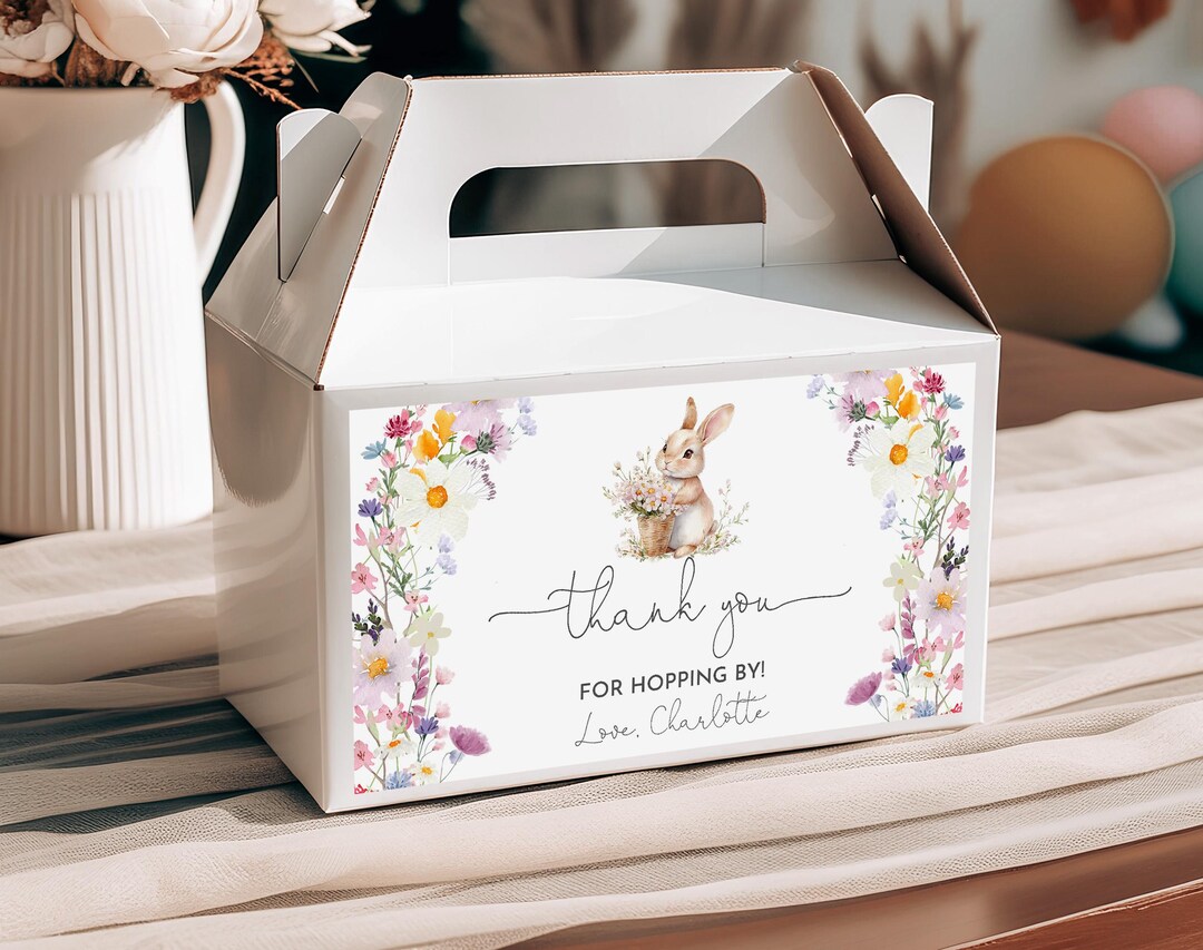 Bunny Gable Gift Box Label Editable Rabbit Birthday Party Favor Box Gable Label Easter ...