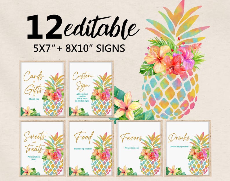Editable Pineapple Luau Table Signs - Tropical Birthday Party Decor - Etsy