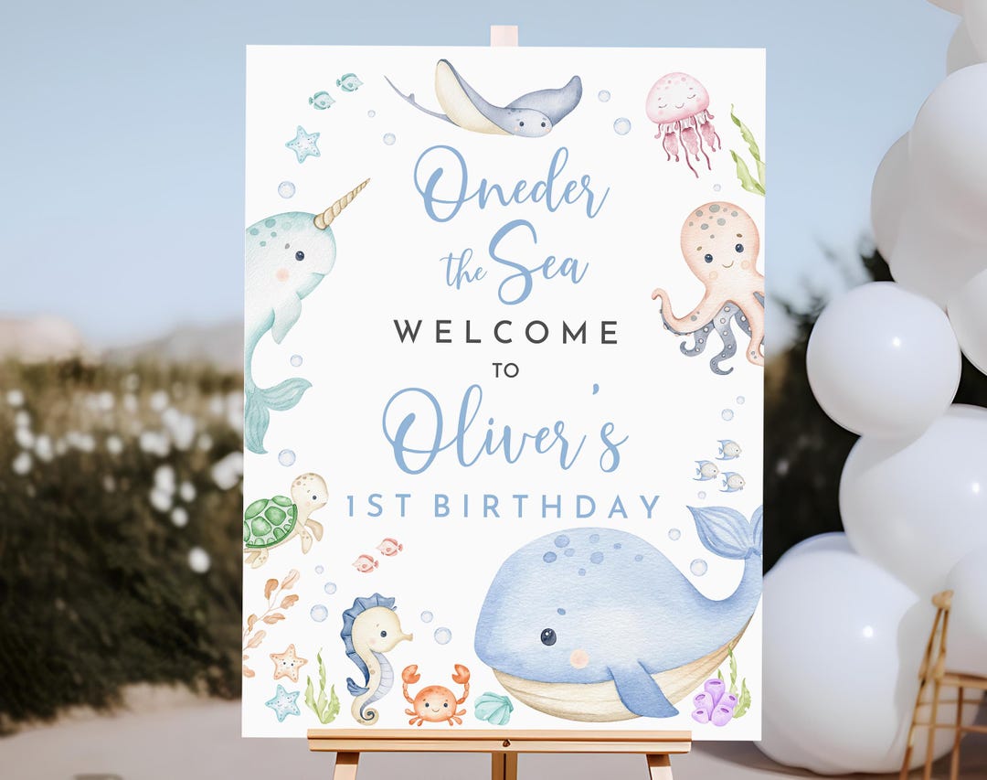 Under the Sea Welcome Sign Printable Oneder the Sea 1st Birthday ...