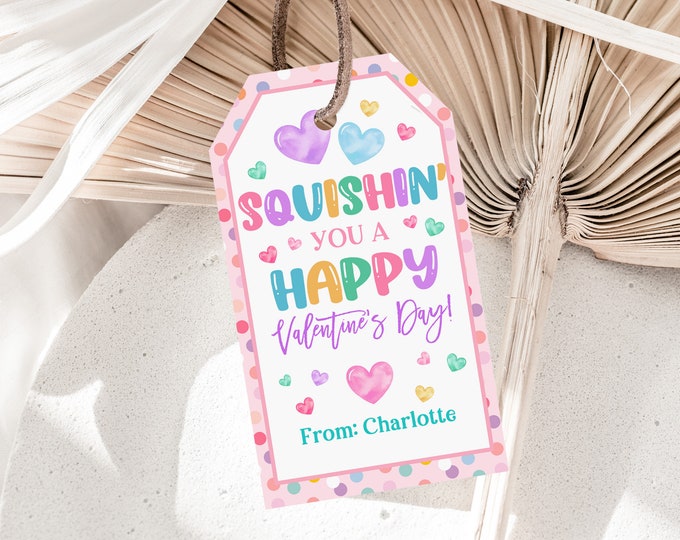 VALENTINES Squishy Gift Tags Printable, Custom School Kids Friends Gift ...
