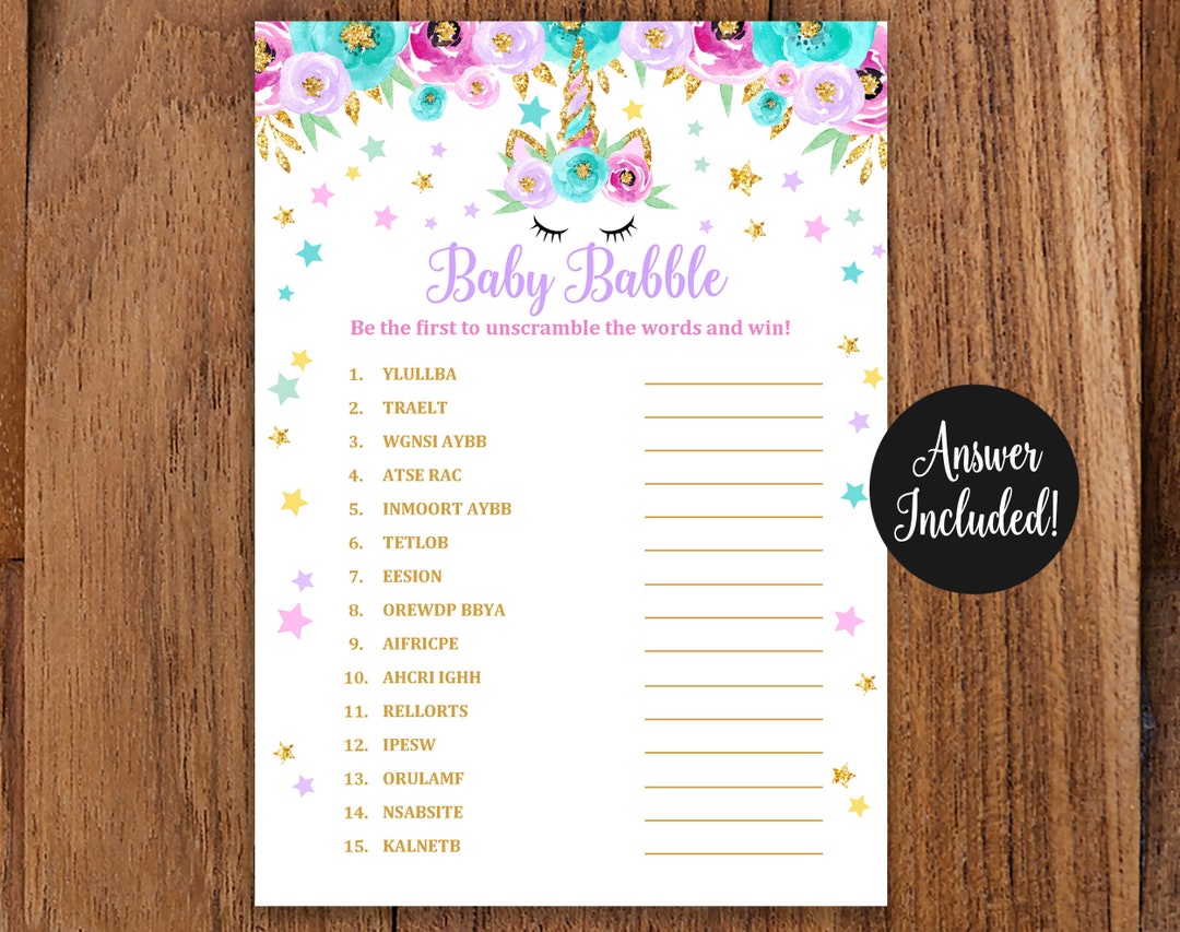 Unicorn Baby Word Scramble Unicorn Baby Babble Game Download - Etsy