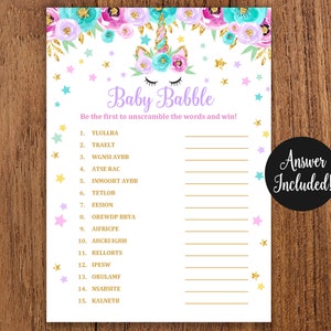 Unicorn Baby Word Scramble Unicorn Baby Babble Game Download - Etsy