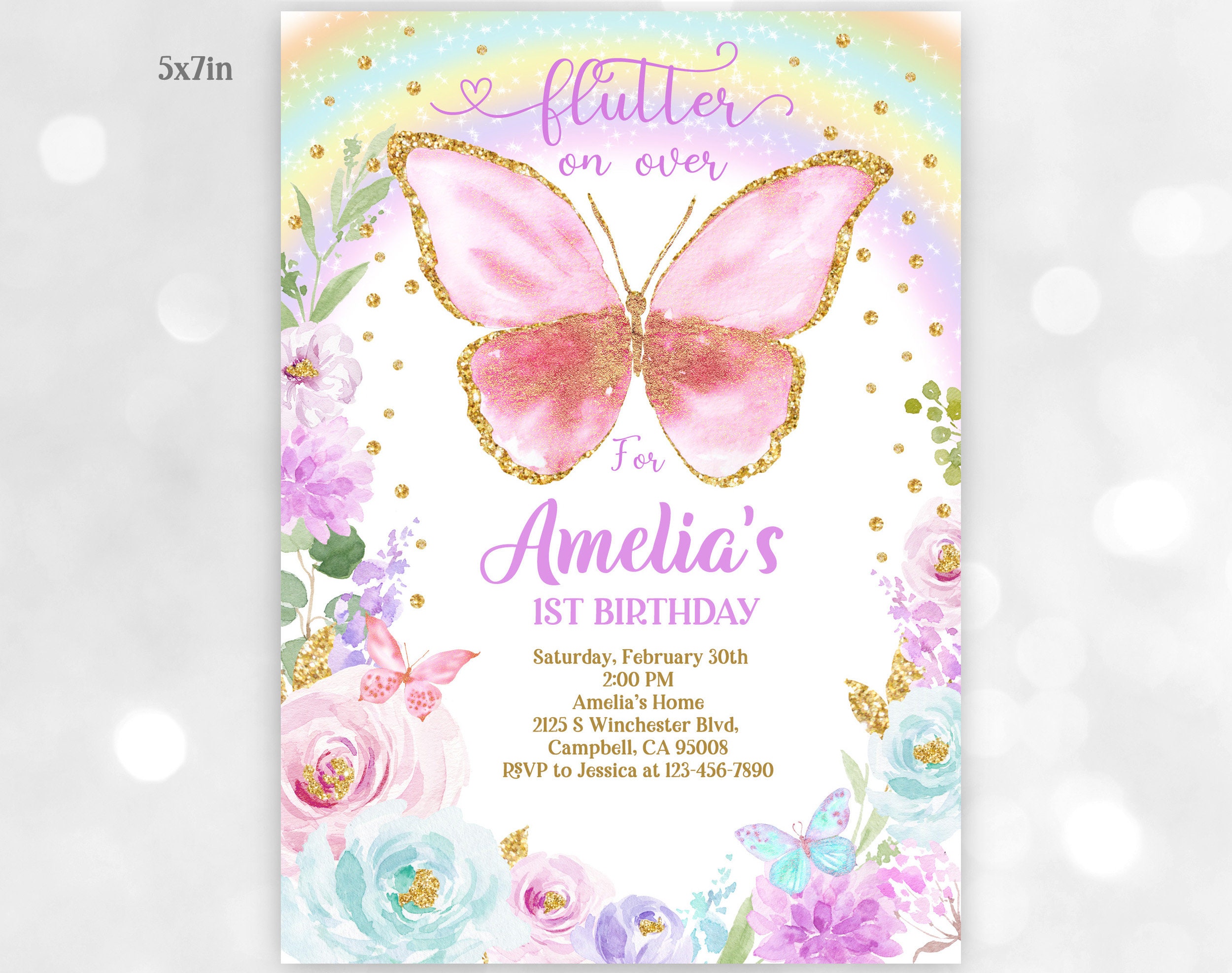 Editable Spring Birthday Invite Garden Birthday Invite Butterfly ...