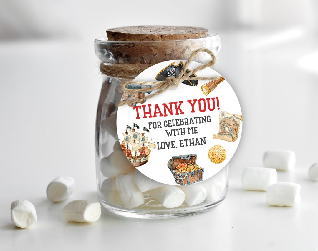 Pirate Birthday Favor Tag Party Gift Tag Thank You Round Square Label ...
