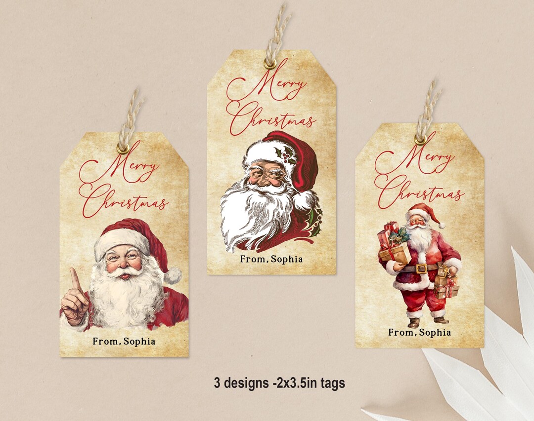 Vintage Santa Claus Christmas Tags, Printable Gift Labels (editable ...
