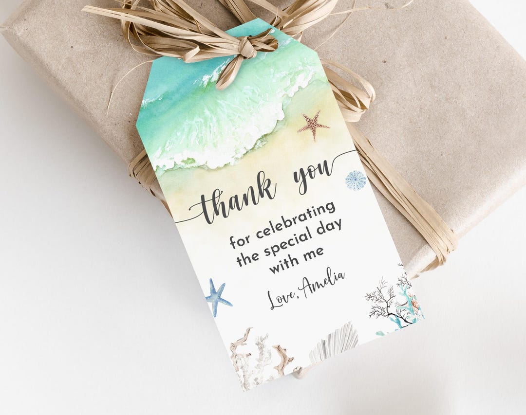 Beach Favor Tag Editable Boho Tropical Beach Party Favor Tag 1st ...