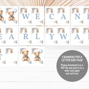 Blue Teddy Bear Baby Shower Banner - Boho Printable Bunting Bab277 - Etsy