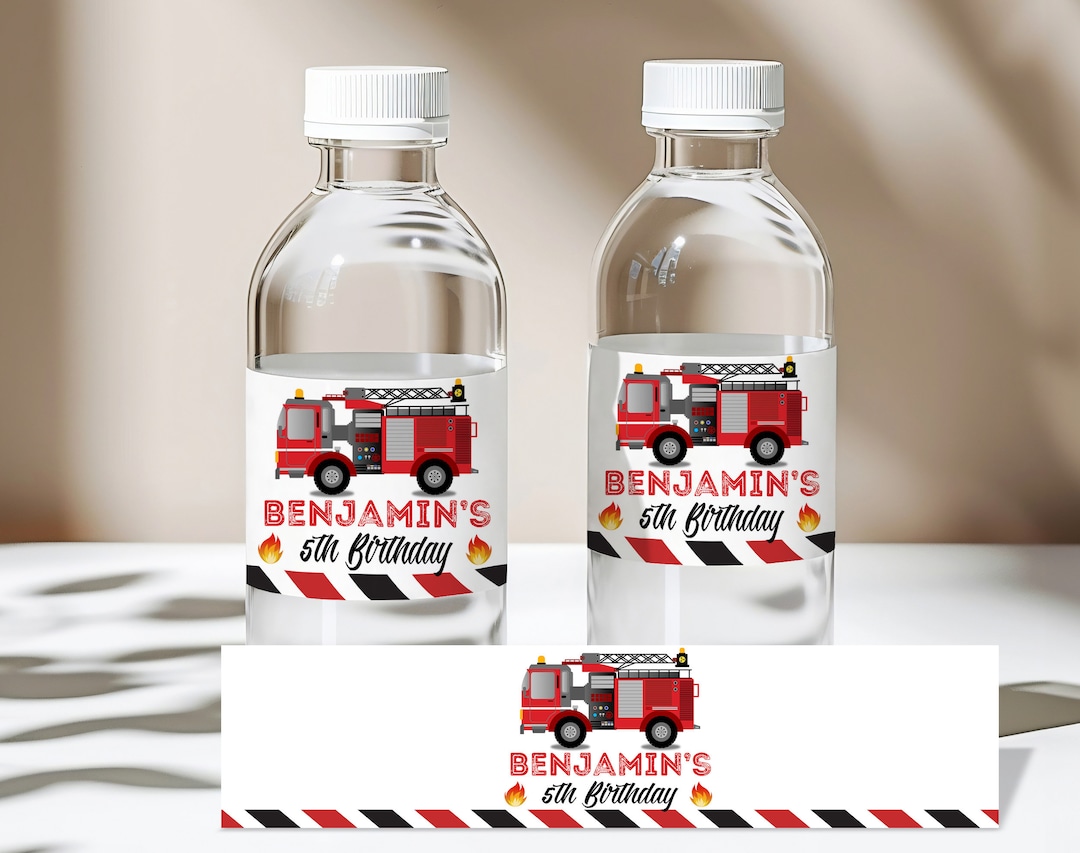 Fire Truck Water Bottle Labels: Editable Birthday Party Decor Bir71 - Etsy