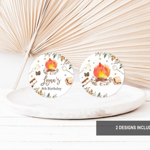 Editable S'mores Birthday Cupcake Toppers S'more Party Camping Campfire ...