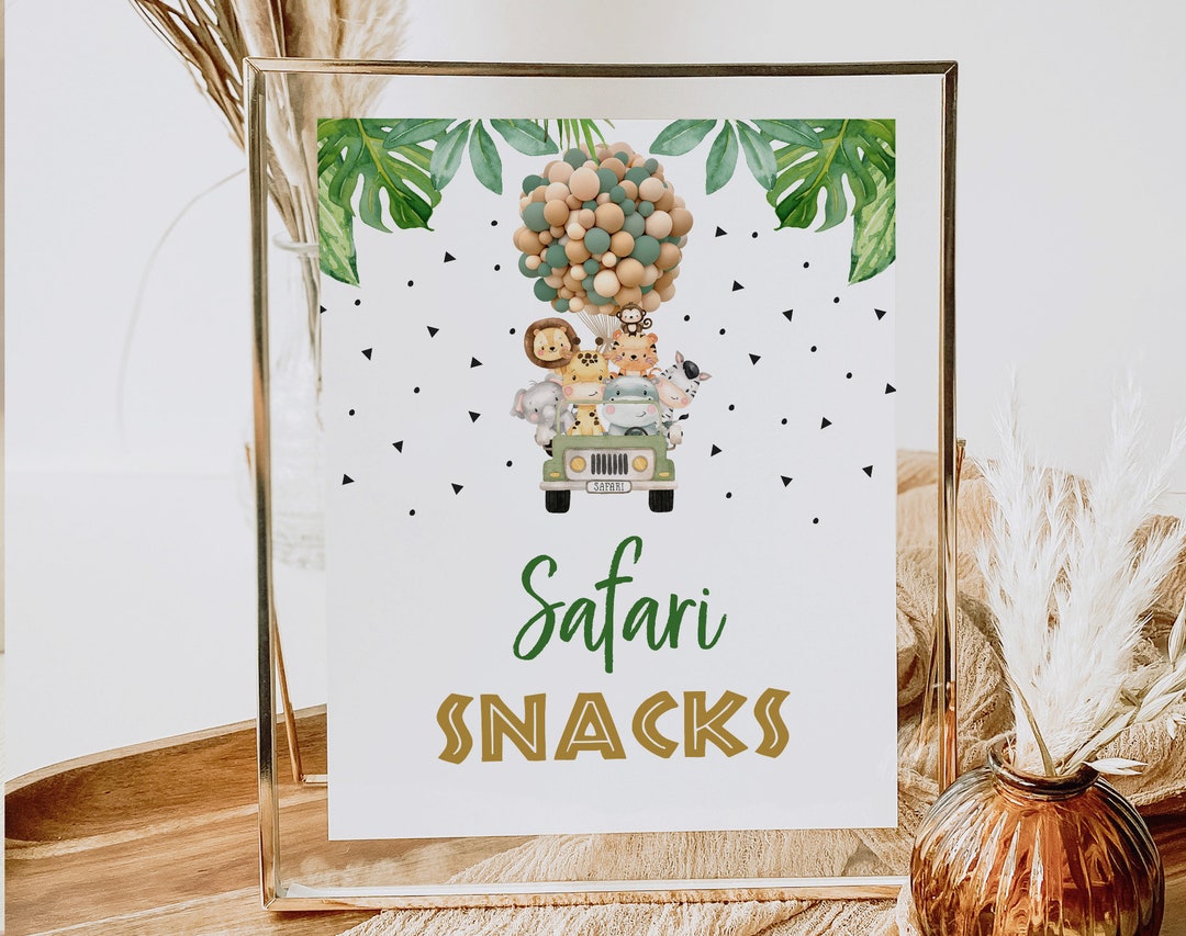 Safari Snacks Birthday Baby Shower Sign Jungle Animals Drinks Food ...