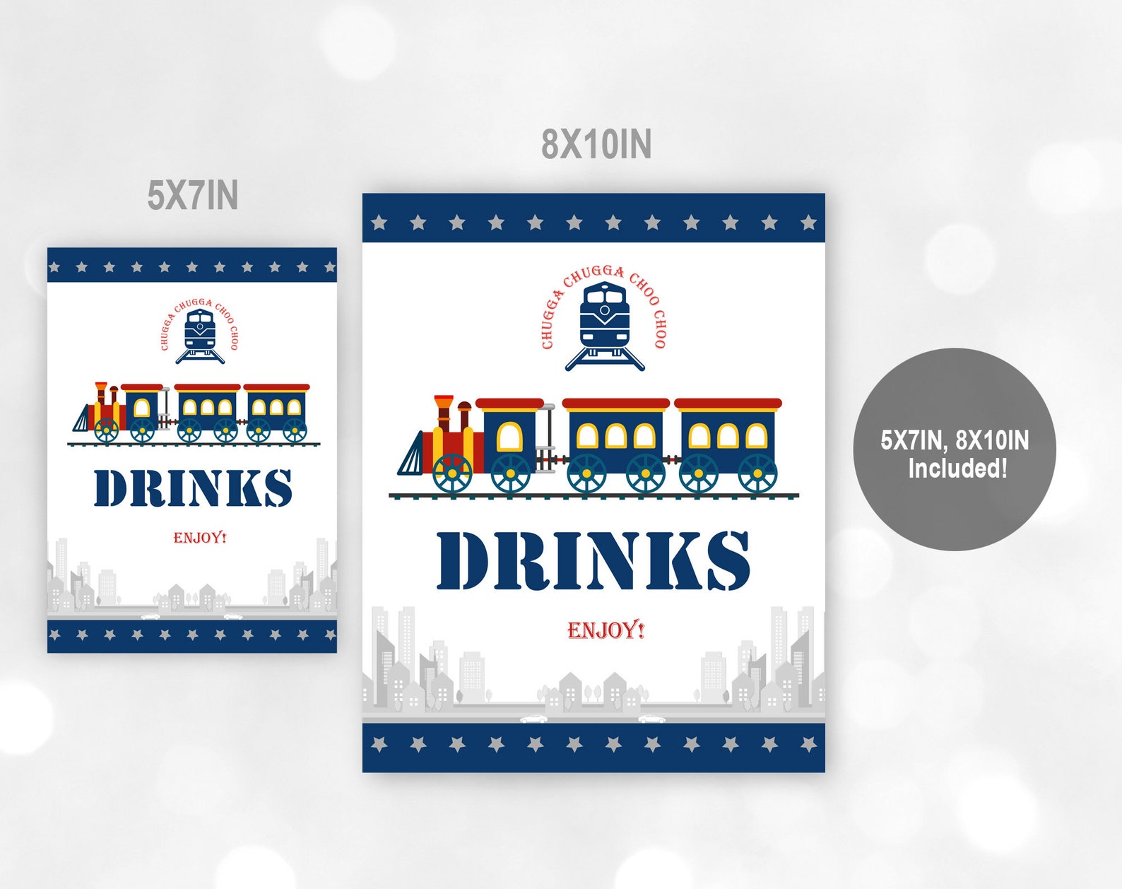 Train Drink Sign/ / 8x10in 5x7in Included/ EDITABLE/ INSTANT - Etsy