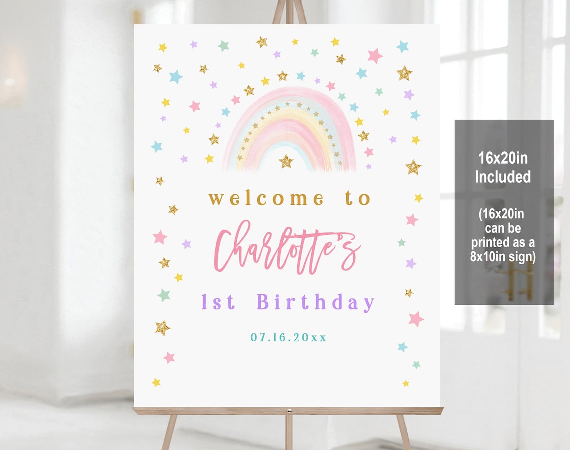 Pastel Rainbow Welcome Sign Rainbow Birthday Welcome Poster - Etsy